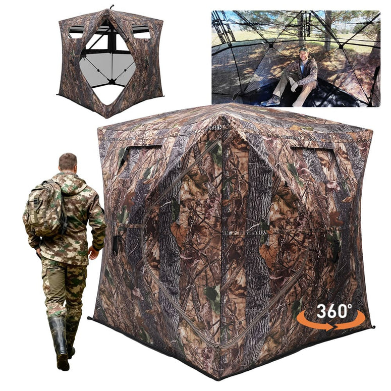 Funhorun Vista360 Pro Camo Ground Blind, 360° See-Through, Full Door ...